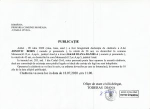 Publicație de căsătorie – Janovic Boris / Jakab Ioana-Daniela – Comuna ...